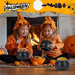 Rdogeia Halloween Decorations Indoor,Halloween Decor- Set of 3 Halloween Witches Cauldron Candy Serving Bowls on Rack,Black Plastic Cauldron with Skeletons for Indoor Outdoor Home Kitchen Decoration