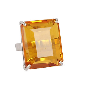 80.00 Ct. Emerald Cut Big Size Yellow Citrine Ring, Party Wear Ring, 925 Sterling Silver Ring