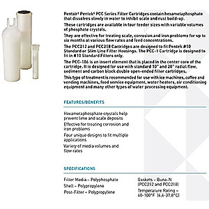 Pentair Pentek PCC-1 Phosphate Water Filter, 10-Inch, Under Sink Hexametaphosphate Crystal Replacement Cartridge, Fits #10 Standard Filter Housing