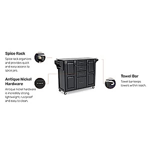 Home Styles Large Mobile Create-a-Cart Black Finish Two Door Cabinet Kitchen Cart with Salt and Pepper Granite Top, Adjustable Shelving