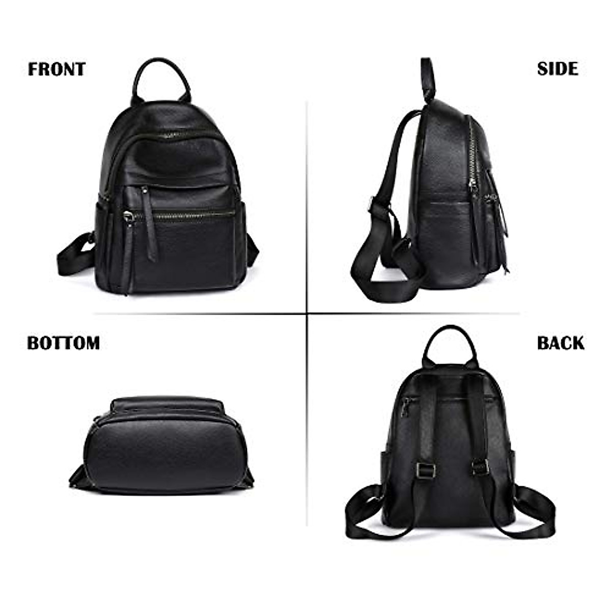 Genuine Leather Backpack Purse for Women Multi-functional Elegant Daypack for ladies (Black)