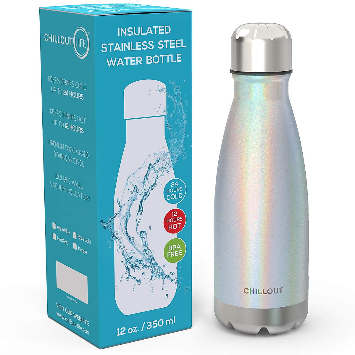 CHILLOUT LIFE Stainless Steel Water Bottle for Kids School: 12 oz Double Wall Insulated Cola Bottle Shape for Cold and Warm Drinks, BPA Free Metal Sports Bottle for Boys, Girls & Women