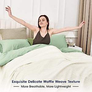 PHF 100% Cotton Waffle Weave Blanket King Size 104" x 90"-Lightweight Washed Soft Breathable Blanket Perfect for Summer -Great Blanket Layer for Couch Bed Sofa-Elegant Home Decoration - Cream