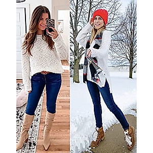 NIASHOT White Sweaters for Women Oversized Crewneck Sherpa Tunic Tops for Leggings L