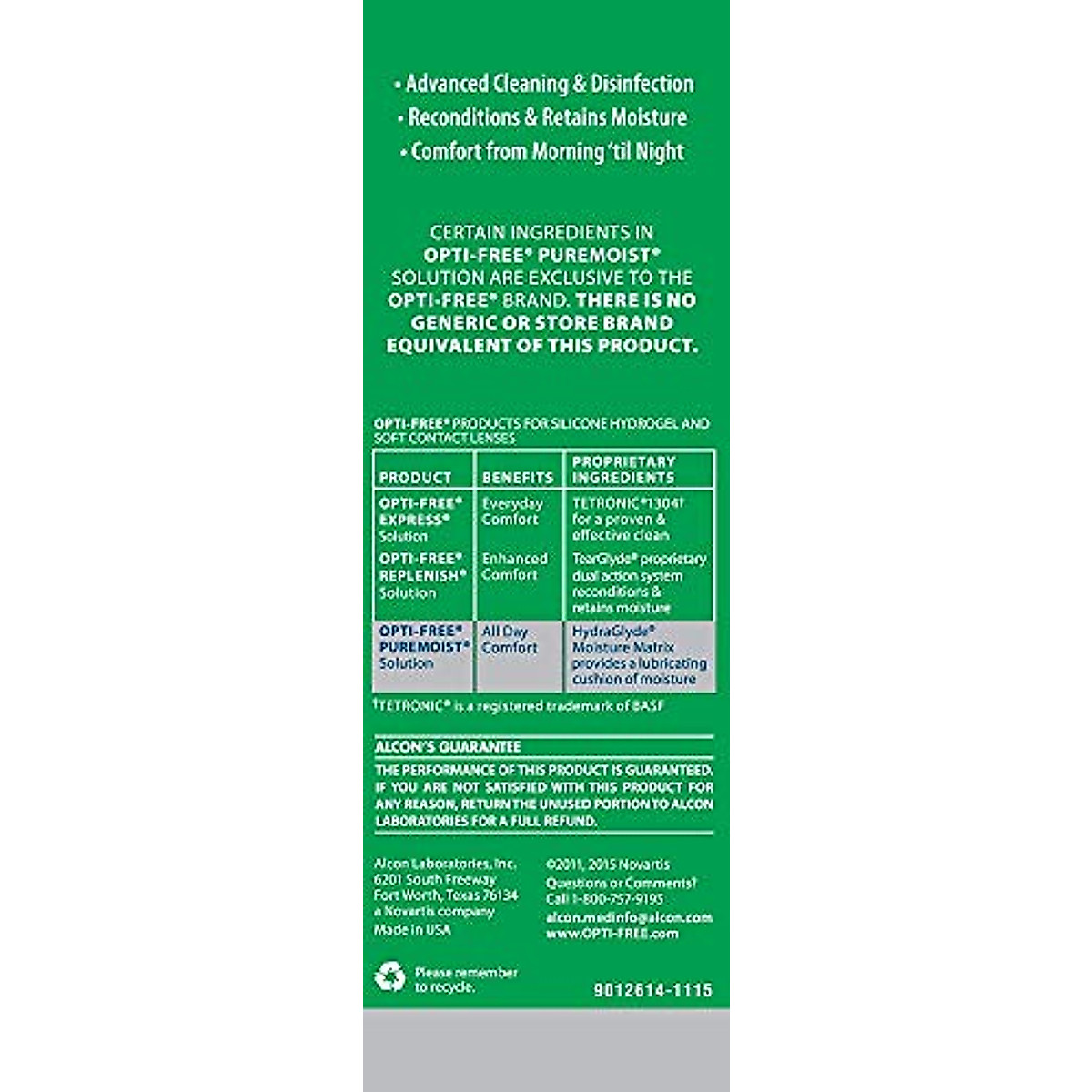 ALCON Opti-free Puremoist Multi-Purpose Disinfecting Solution, White, 4 Fl Oz