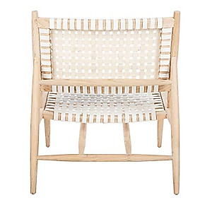 Safavieh Home Soleil White and Natural Leather Woven Accent Chair