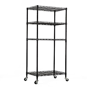 4 Shelf Garage Shelving Unit, Metal Shelves with Wheels Heavy Duty (168 lbs per Shelf), Adjustable Storage Rack, NSF Wire Shelving, Utility Shelf for Kitchen Pantry Rack, Black