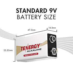 Tenergy 6LR61 9V Alkaline Battery, Non-Rechargeable Battery for Smoke Alarms, Guitar Pickups, Microphones and More, 12 Pack