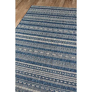 Novogratz by Momeni Villa Collection Tuscany Indoor Outdoor Blue Area Rug, 3'11" x 5' Sized Mat for Pool, Patio, Porch, Balcony, Kitchen, Bedroom, Livingroom and Home Office