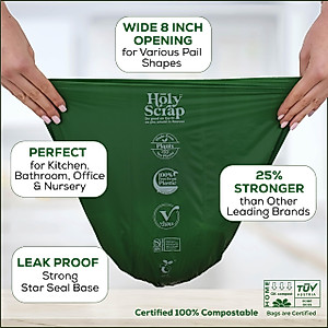 HOLY SCRAP! Small Compostable Trash Bags - 2.6 Gallon, 200 Pack, 100% Plastic-Free Decomposing Kitchen Food Waste Trash Can Bags & Liners, Thick Countertop Garbage, Bathroom & Bio Bin Bags