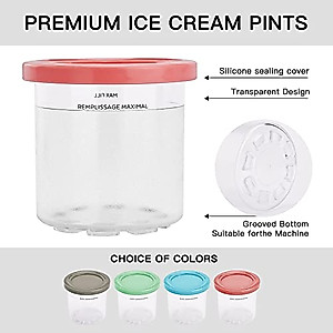 ZYHOONE Ice Cream Pint Containers Replacement for Ninja Creami Pints and Lids,Compatible with NC301 NC300 NC299AMZ Series Ice Cream Maker,with 4 Scoops,Dishwasher Safe Gray/Pink/Green/Blue