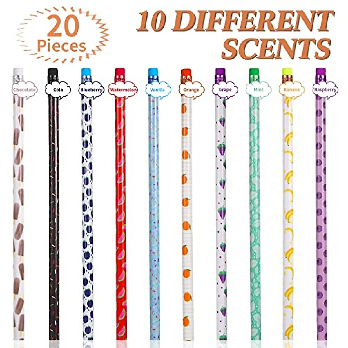 Marspark 40 Pieces Scented Pencils Holiday Pencils Welcome Back to School Pencils Cool HB Pencils for Kids Wood Smelly Pencils with Erasers Birthday Pencils for Students Classroom Reward