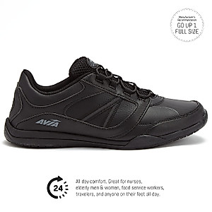 Avia Women's Avi-Focus Comfort Slip On Shoes for Work, Nursing, Restaurants, & Walking Food Service, Black/Metallic Iron Grey/Chrome Silver, 8