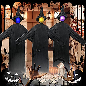 Set of 3 Halloween Witch Decoration, Light Up 6 FT Holding Hands Screaming Witches Sound-Activated Sensor, Scary Witch with Stakes for Garden Yard Haunted House Porch