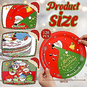 Sliner 120 Pcs 9 Inch Christmas Paper Plates Round Christmas Dinner Plates Cute Snowman Santa Themed Disposable Plates Dinnerware Plates for Xmas Winter Season Holiday Party Baking Cookie Dishware