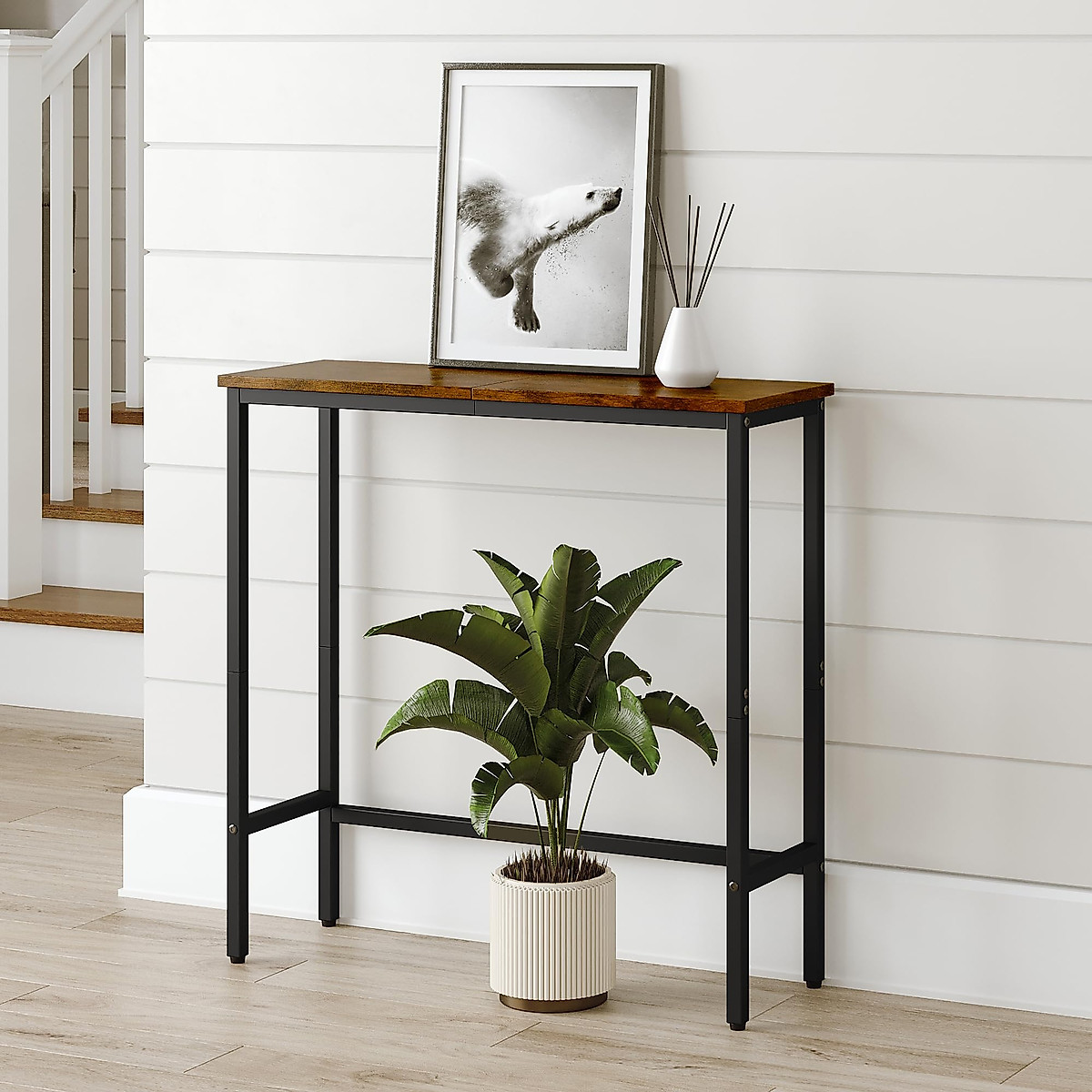 ELYKEN Small Console Table, 9.8" Dx29.6 Wx29.6 H Narrow Entryway Table Behind Sofa, Entry Table for Hallway, Bedroom, Living Room, Foyer, Rustic Brown