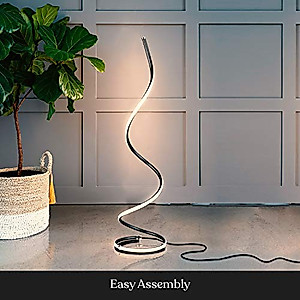 Brightech Allure Floor Lamp for Offices, 37” Bright LED Spiral Compact Lamp, Unique Curved Lamp for Living Rooms, Dimmable Standing Lamp with Built-in Dimmer, Great Living Room Décor – Jet Black