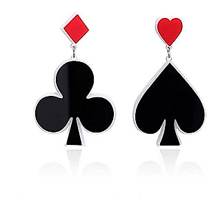 GUOXIAOMEI Playing Cards Pattern Drop Earring Fashion Party Gift Charms Hearts Spades Plum Poker Acrylic Earring Jewelry (Red 1)