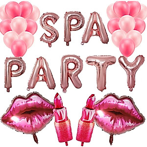 32 Pcs Spa Party Decorations Balloons Spa Theme Birthday Party Supplies Lipstick Cosmetics Balloons for Girls Spa Day Makeup Party (pink)