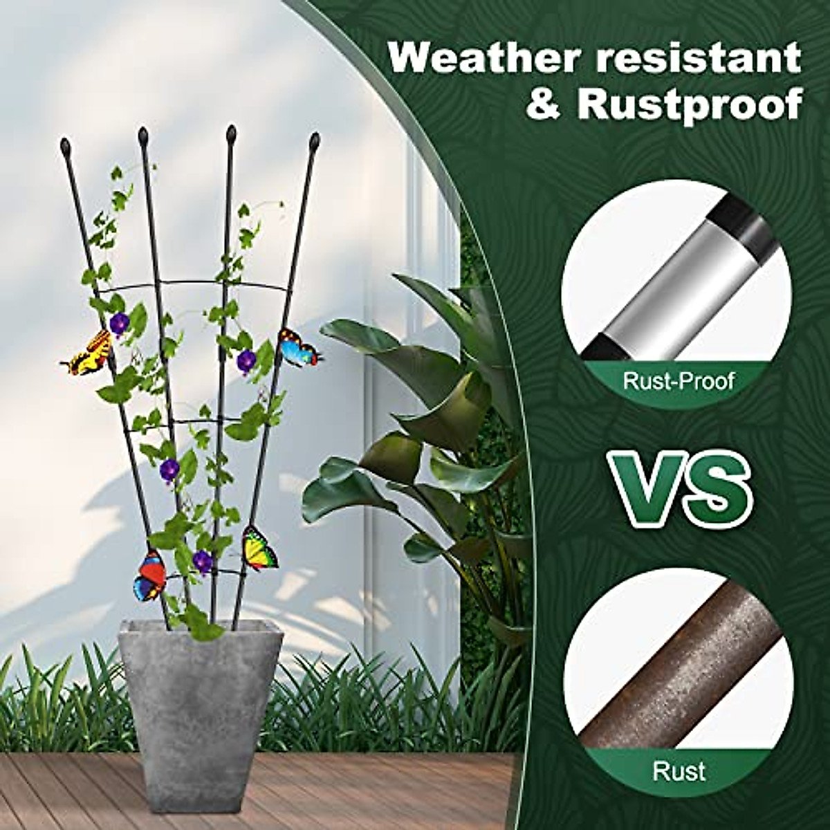 Garden Trellis for Climbing Plants Outdoor and Indoor 47.24inch, Rustproof Plant Trellis Support for Indoor Plants Trellis for Potted with 100 Ties and 5 Butterfly for Flowers Vegetable Fruits Vines
