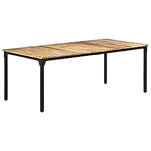 GOLINPEILO Dining Table Rectangular Solid Wood Top with Steel Legs Metal Frame Industrial and Rustic Style for Kitchen Meal, Dining Room or Living Room, 78.7"x39.4"x29.9" Rough Mango Wood-B