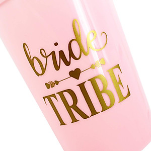 LADY & HOME Pink Bride and Bride Tribe Bachelorette Party Cups - 16 Counts, 16 Oz| Decoration and Party Supplies for Bachelorette, Bridal Showers, Wedding (Pink Tribe)