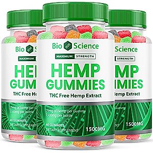 (3 Pack) Bioscience Hemp Gummies - Official Formula - Bioscience CDC Gummies, Bio Science Gummies 25mg Per Gummy, 1500mg Per Bottle, Extra Strength Formula, Great Taste, Big Shape Gummy (180 Gummies)