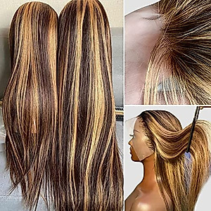 Manhoter Highlight Ombre Lace Front Wigs Human Hair Pre Plucked 18 Inch