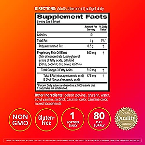 MegaRed Omega 3 Fish Oil Supplement 800mg (per Serving), Advanced 6X Absorption EPA & DHA Omega 3 Fatty Acid Softgels (80cnt Box), Phopholipids, Supports Brain Eye Joint & Heart Health