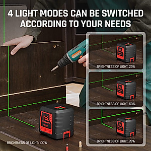 Motovera Laser Level, 100 feet Self Leveling Laser Level, Green Cross Line Self leveling, 4 Brightness Adjustment, Manual Self leveling and Pulse Mode, IP54 Waterproof Battery Carrying Bag Included