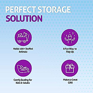 Butterfly Craze Bean Bag Chair Cover, Functional Toddler Toy Organizer, Fill with Stuffed Animals to Create a Jumbo, Comfy Floor Lounger for Boys or Girls, Stuffing Not Included, Purple Polka Dots