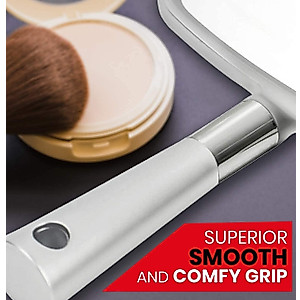 MIRRORVANA Professional Large Hand Mirror with Ergonomic Handle for Men & Women - Premium Handheld Haircut Mirrors for Barber and Salon - 9" x 13" (Elegant Silver Luxe Edition)