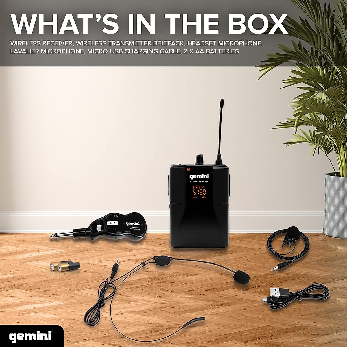 Gemini Sound GMU-HSL100 Professional Wireless Headset Lavalier Rechargeable Battery Powered Microphone with Instant Plug & Play Connectivity for DJ's, Singers, Public Speakers with Body Pack
