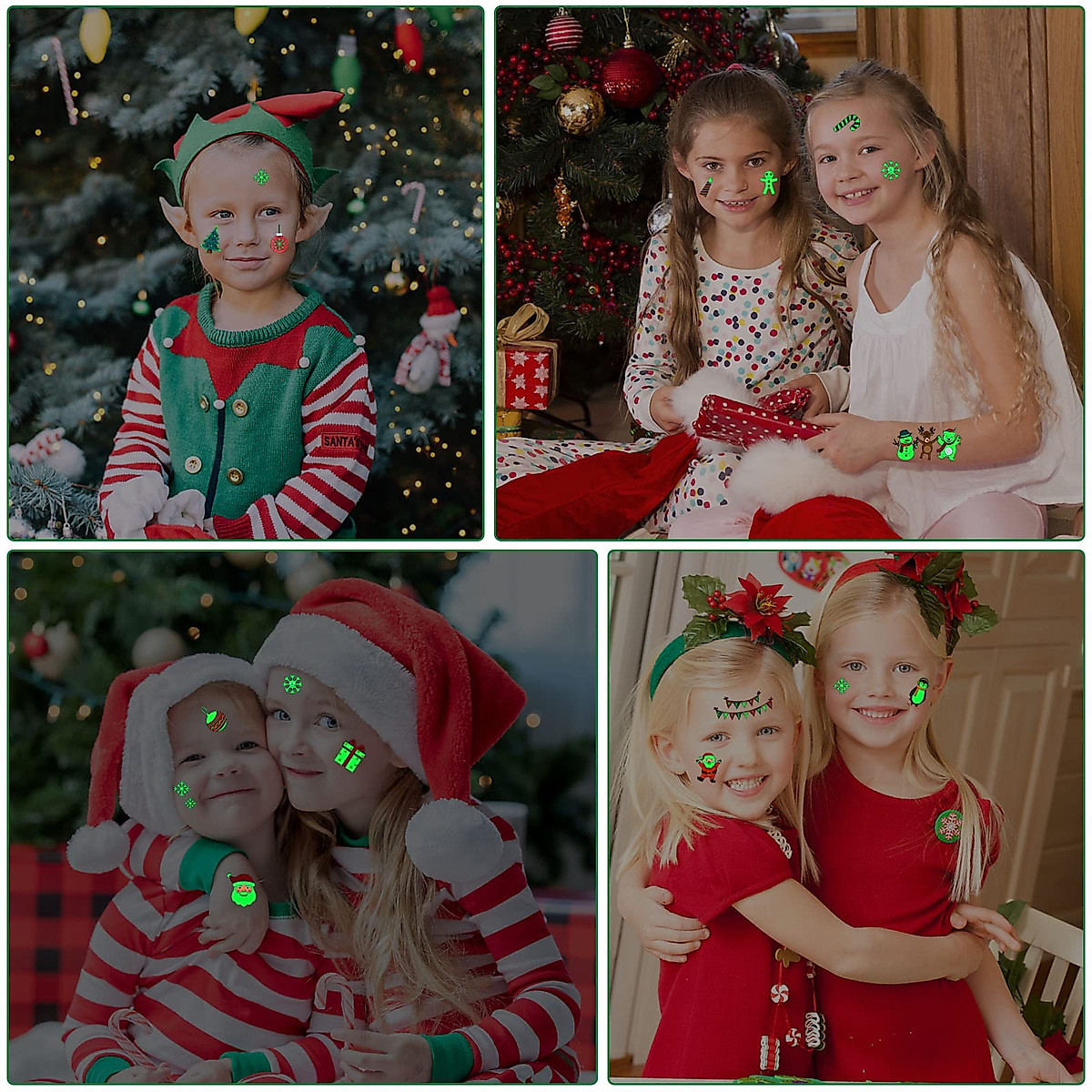 JUNEBRUSHS 20 Sheets Christmas Temporary Tattoos for Kids, Stocking Stuffers Christmas Party Favors Glow in Dark Tattoo Stickers Luminous Tattoos Face Make up Gift Filler Decoration for Boys Girls