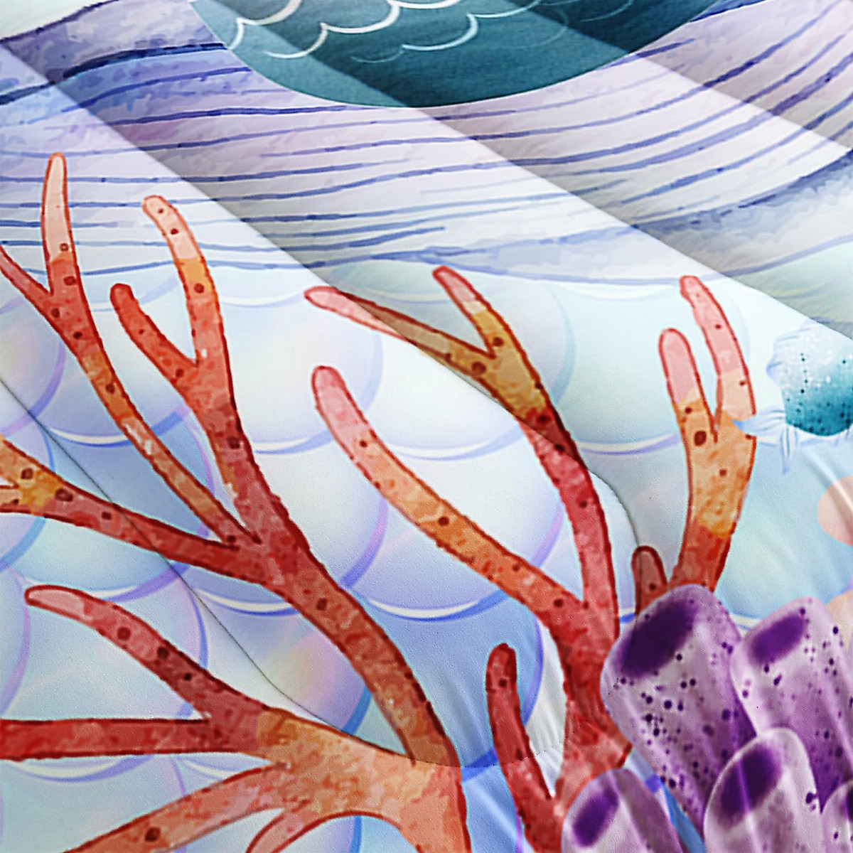 AILONEN Little Black Girl Mermaid Comforter Set Full Size, Kawaii Mermaid with Dolphin Bedding Set for Kids Girl,Ocean Theme Duvet Set,1 Quilt Set and 2 Pillowcases,3PCS