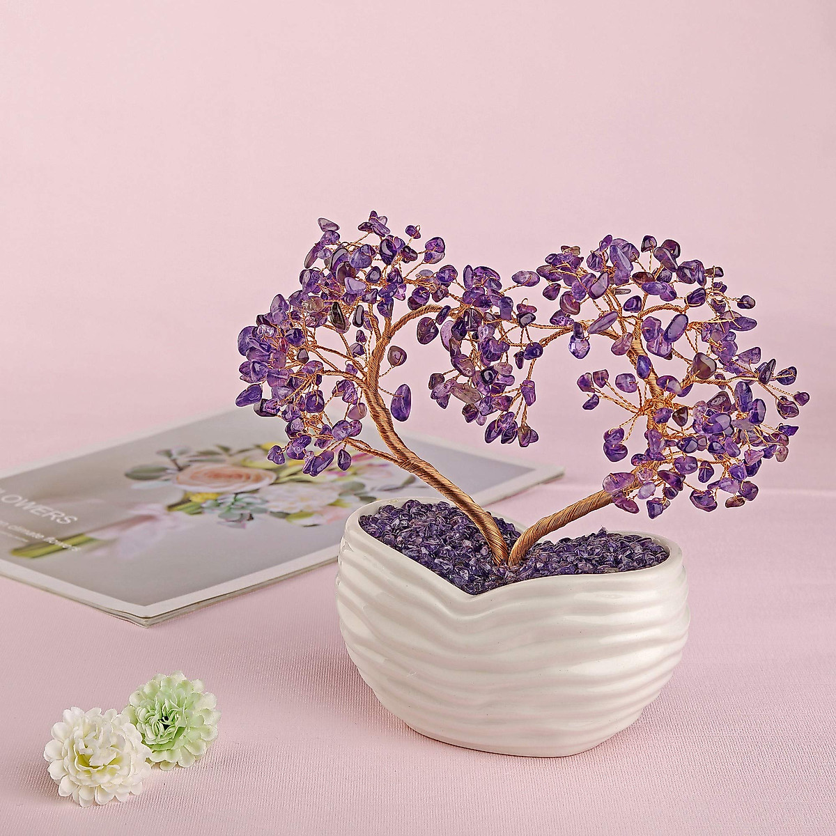 Jovivi Amethyst Crystal Heart Money Tree Healing Gemstone Bonsai Tree for Wedding Ceremony Reiki Balancing Energy Meditation Feng Shui Wealth & Good Luck Home Indoor Office Decor 7.87"-8.26"