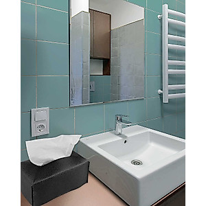 Tissue Box Holder Rectangular Leather – with Bottom Belt [JESMINI, Black] Modern Long PU Leather Rectangle Tissue Box Cover Holder Decorative for Bathroom Vanity Countertop/Night Stands/Office Desk