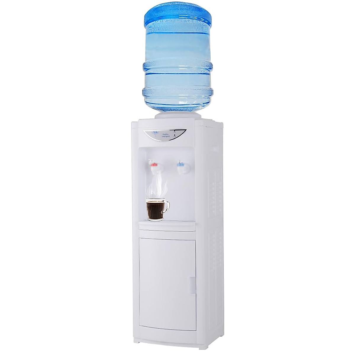 5 Gallon Water Ccooler Dispenser，Top-Loading Water Cooler 2 Temperatures with Hot and Cold Spouts Children Safety Lock and Storage Cabinet for Home Office (White)