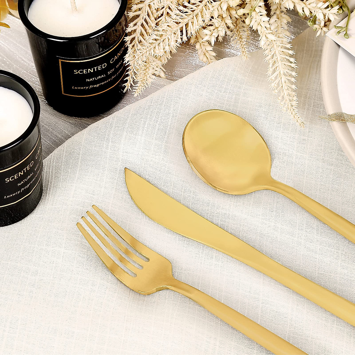 Matte Gold Silverware Set 30 Pieces, FAMEWARE Stainless Steel Flatware Set，Service for 6，Kitchen Utensil Set, Tableware Cutlery Set, Satin Finished Polished & Dishwasher Safe