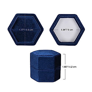 BLUTETE Hexagon Velvet Jewelry Single Slot Ring Box Engagement Wedding Box Keepsake Box Bridal Photo Ring (Navy)