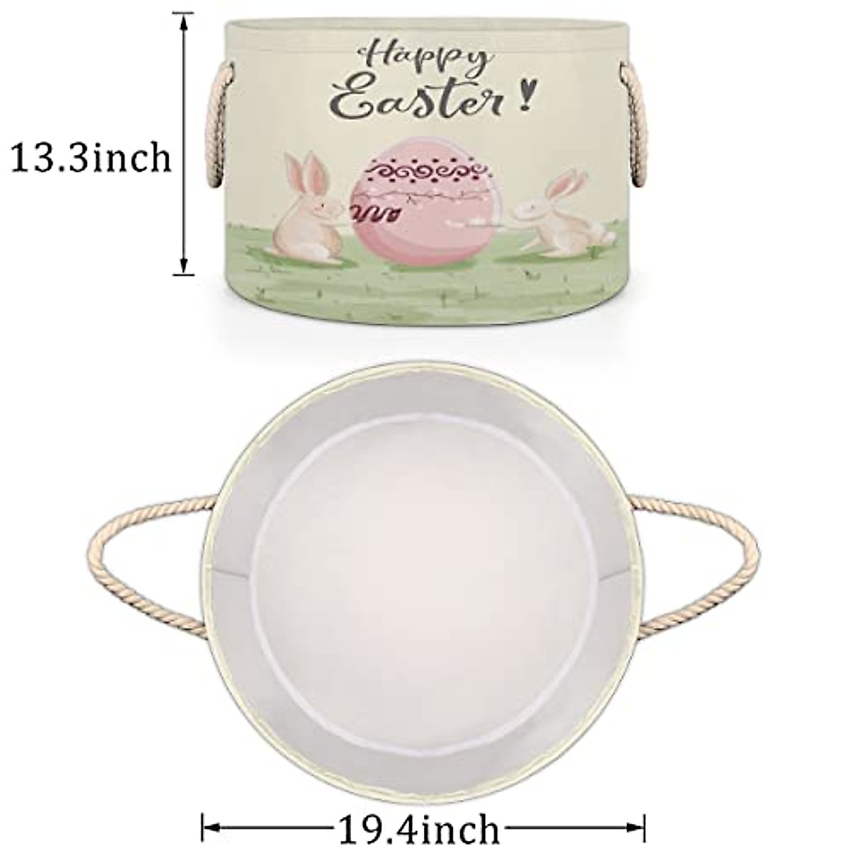 Happy Easter Funny Rabbits (7) Large Round Baskets for Storage Laundry Baskets with Handles Blanket Storage Basket for Bathroom Shelves Bins for Organizing Nursery Hamper Girl Boy