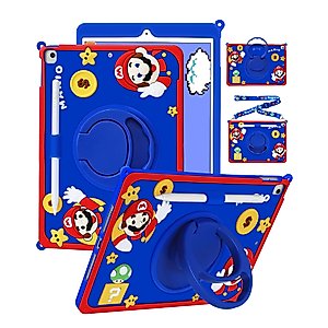 Besoar Case for iPad 9th/8th/7th Generation 10.2 inch Kawaii Cute 3D Design Soft Covers for Boys Girls Teens Cool Funny Unique Folio Rotating Stand Pencil Lanyard for Apple i Pad 9/8/7 Gen 10.2