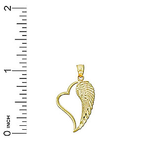 Charm America - Gold Angel Wing inside Heart Charm - 10 Karat Solid Gold