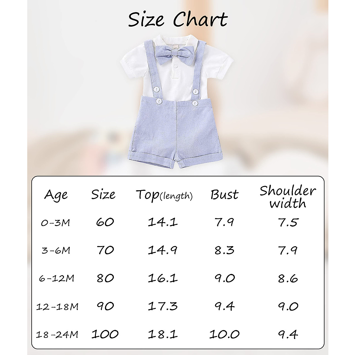 bilison Baby Boy Clothes Gentleman Bowtie Romper and Overalls Suspenders Pants Wedding Tuxedo Outfits(blue,0-6m)