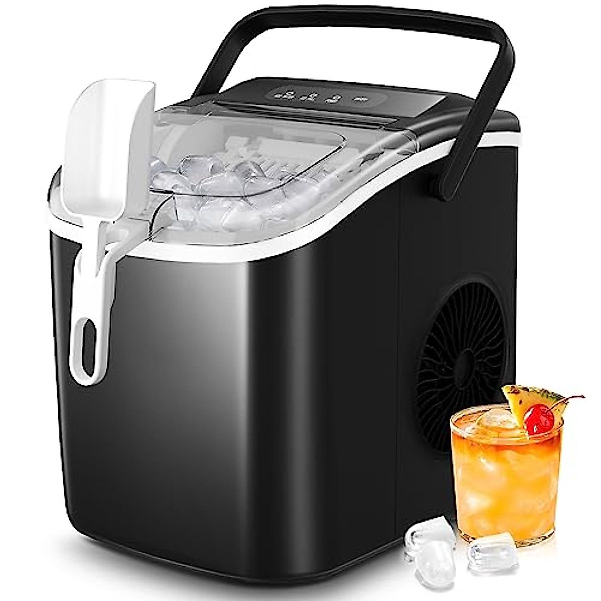 Crzoe Countertop Ice Maker Machine,Portable Ice Maker with Handle,26Lbs/24H,9 Cubes Ready in 6 Mins,Self-Cleaning Ice Makers with Ice Bags and Scoop Basket,for Home/Office