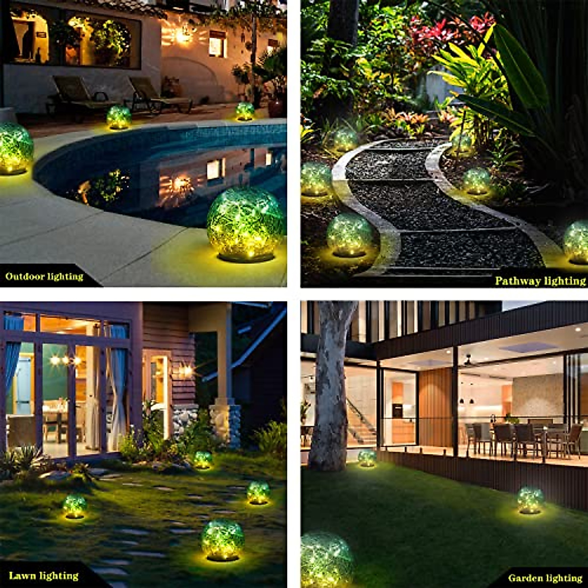 UAMSTYLE Globe Solar Lights Waterproof Decorative 2 Pack Globe Cracked Glass Gazing Ball for Outdoor Garden Decor Decorations Pathway Patio Yard Lawn,Green