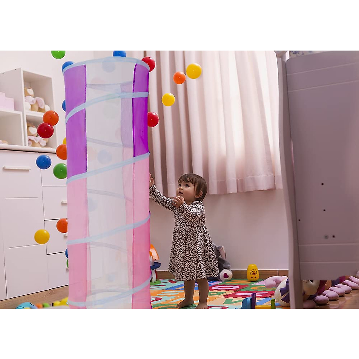 Andy Yeatese Kids Play Tunnel for Toddlers, Crawling Tunnel for Girls, Boys, Cat or Dogs, Indoor and Outdoor Babies Pop Up Toys Tent, 5-ft (Purple/Pink red)