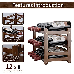 Bamboo Wine Rack, 3-Tier 12-Bottle Freestanding Display Wine Organizer Storage Shelf Table Top Countertop tle Cabinet Wine Holder for Kitchen Dining Living Room Bar Pantry Wine Cellar Basement