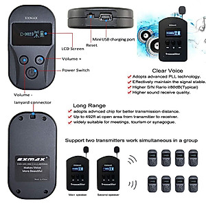 EXMAX EXD-101 2.4G Wireless Audio Tour Guide System Simultaneous Interpretation Church Courtroom Translation Assistive Listening Equipment Worship 3 Transmitters 29 Receivers & 32-slot Charging Case