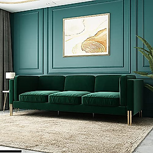 ANTTYBALE 95" Sofa for Living Room,3-Seater Modern Velvet Couch with Armrests (Green)